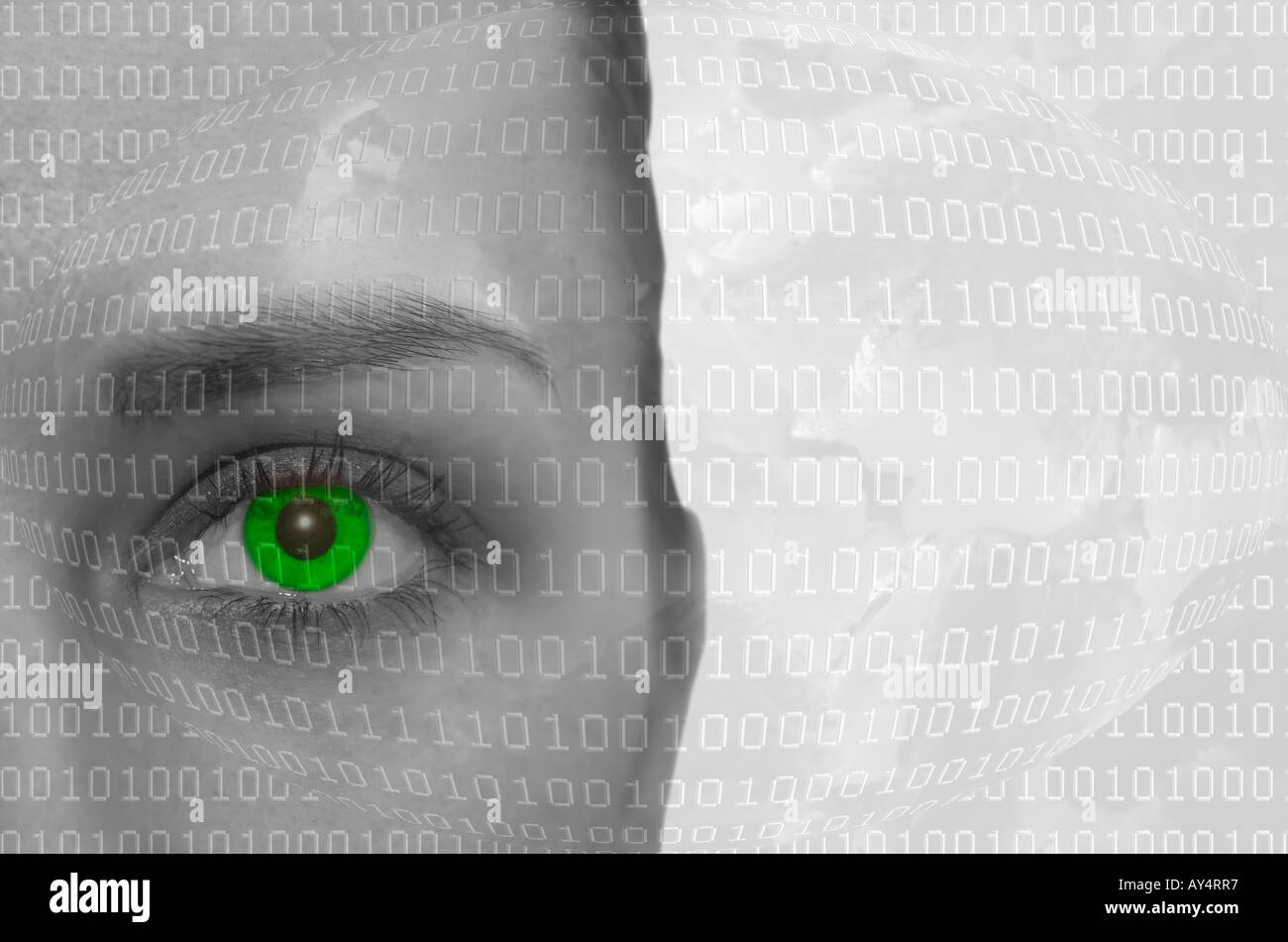 Digital composite of woman`s eye and binary code Stock Photo - Alamy